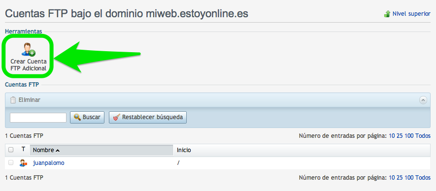 Cómo crear un nueva cuenta de FTP